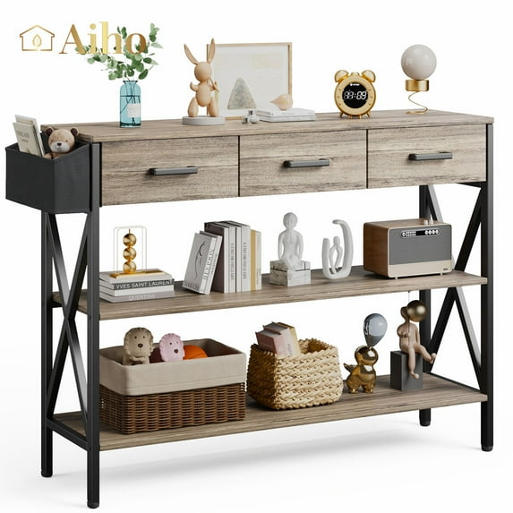 "Aiho 47""L Console Table with Long Shelf Storage, 3 Drawers & 3 Open ...