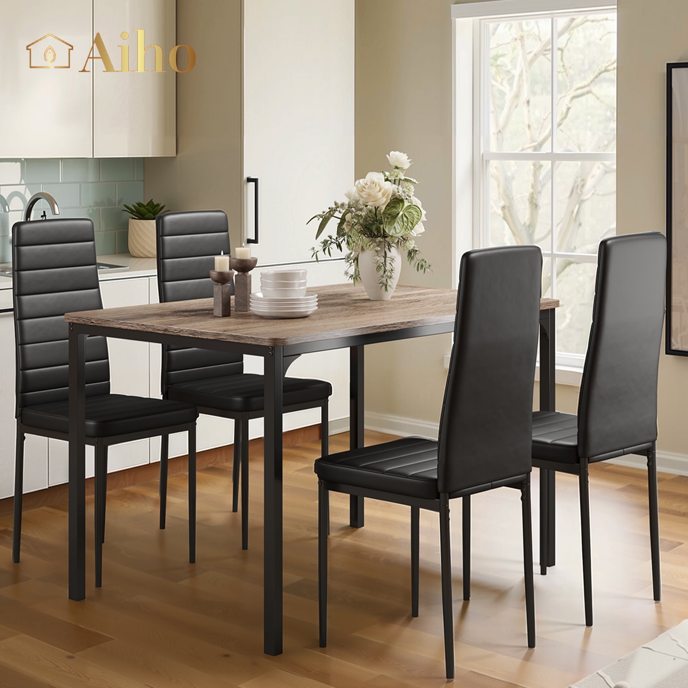 Aiho 5 Piece Modern Dining Table Set, Faux Marble Top, 4 Upholstered ...
