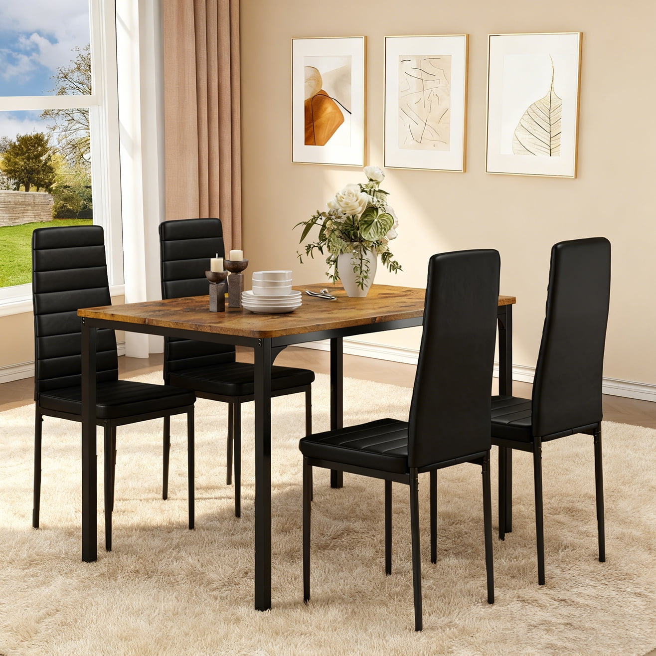 Aiho 5 Piece Dining Table Set for 4, Kitchen Table Chairs Set of 4 ...