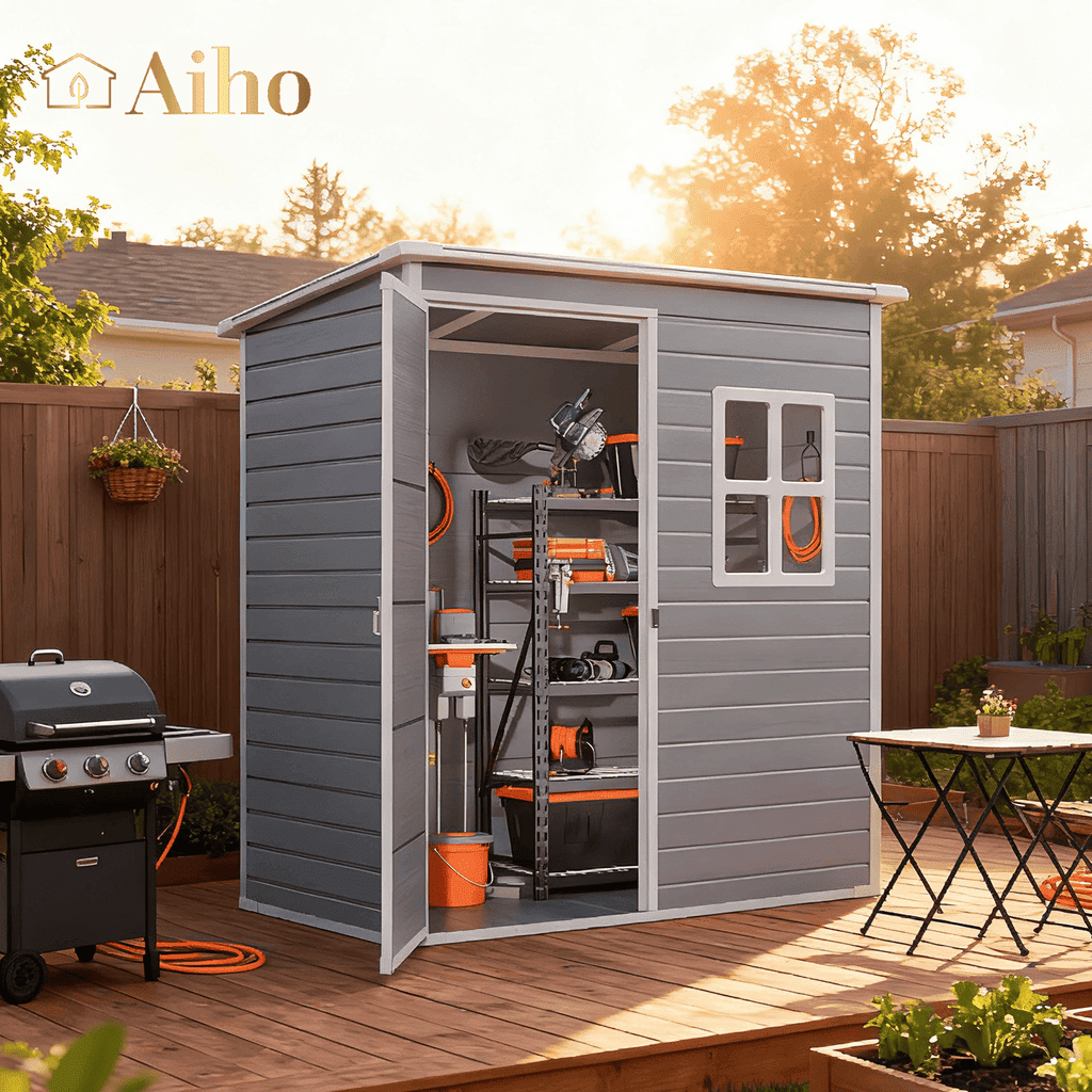5 x 3 Ft Outdoor Storage Shed with Lockable Door, Aiho Resin ...
