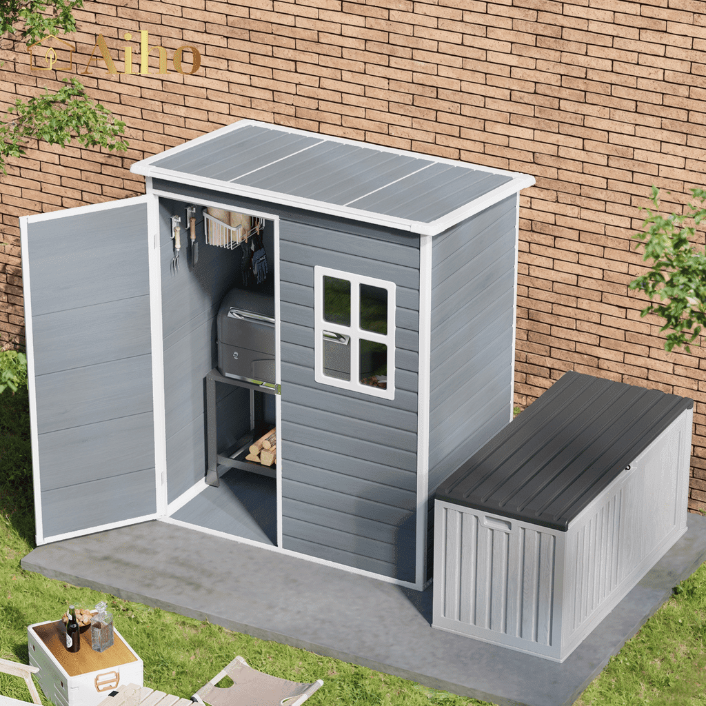Aiho 5' x 3' Plastic Outdoor Shed, All-Weather Resin Large Storage ...