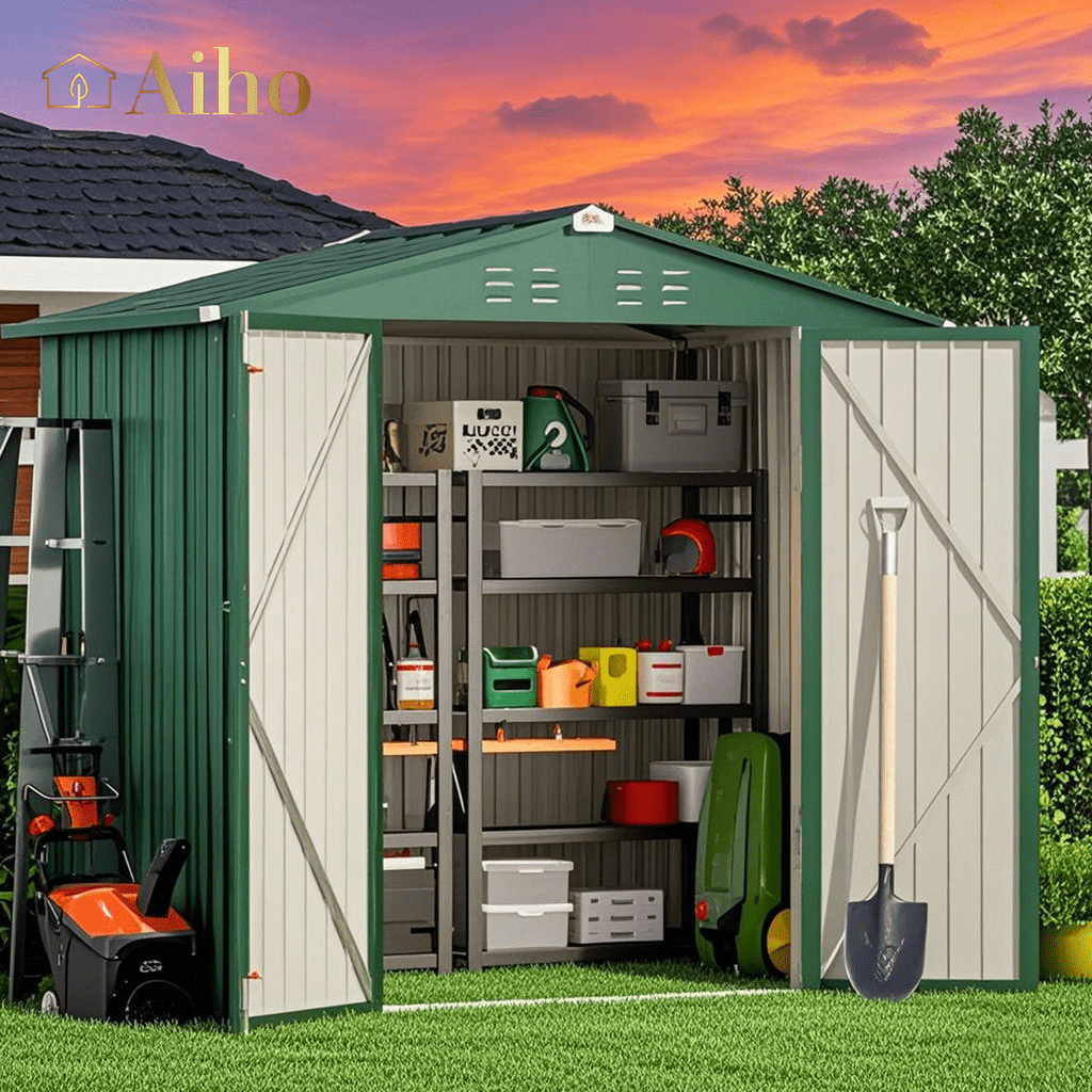 Aiho 5'x3' Metal Outdoor Storage, Lockable Door, Patio Lawn Garden ...