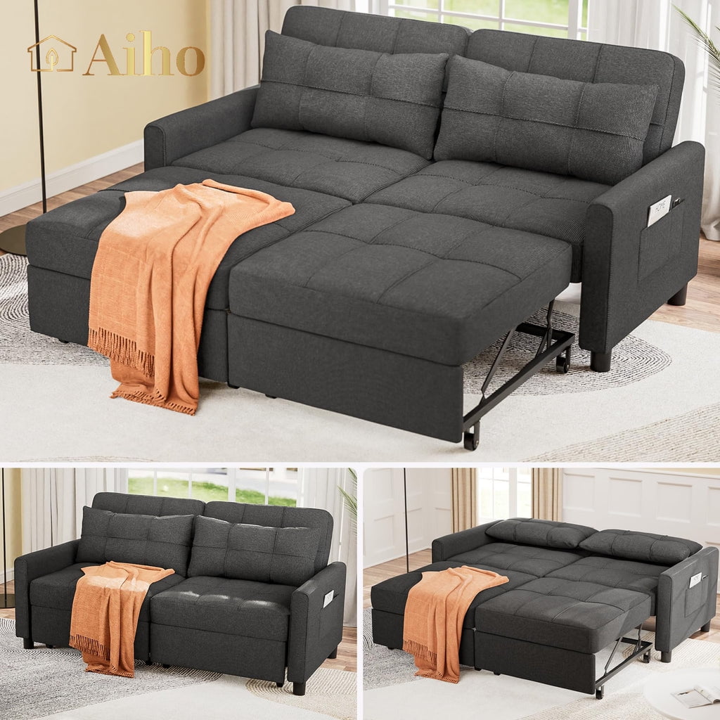 Aiho 52" Sectional Sofa, 3 in 1 Convertible Pull Out Sofa Bed ...