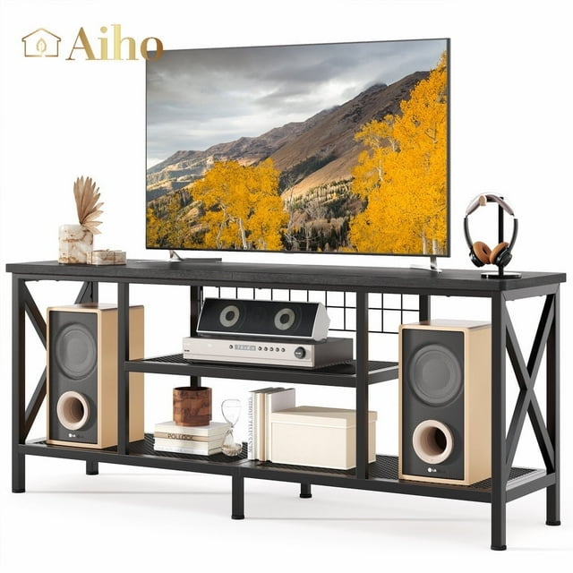 "Aiho 59.8""L Black TV Stand for up to 65 inch TV, Entertainment Center ...