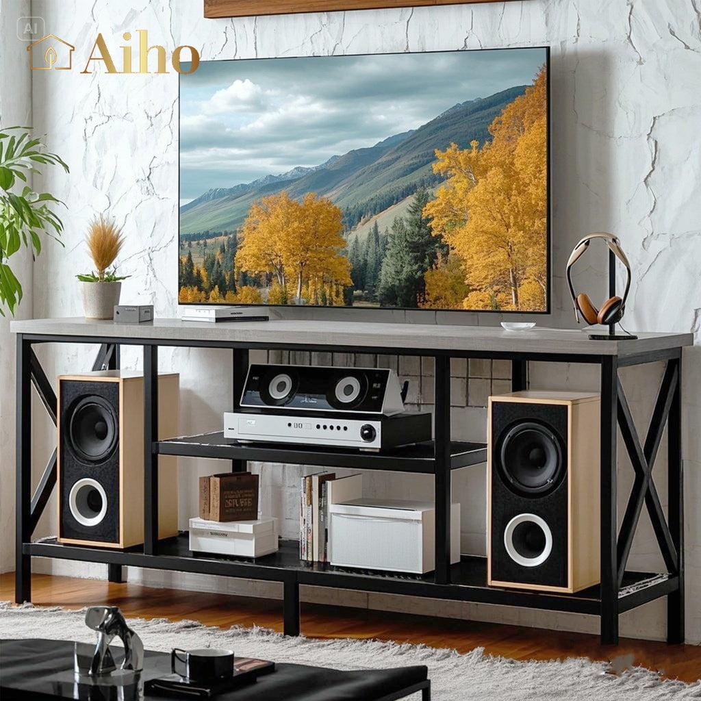 "Aiho 59.8""L TV Stand for 65"" TVs, Retro Design TV Stand with Open ...