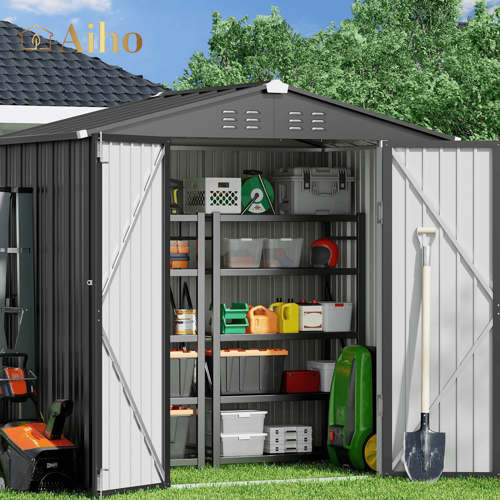 Aiho Outdoor Storage Shed, 6'x4' with Sliding Doors, Translucent Panels ...