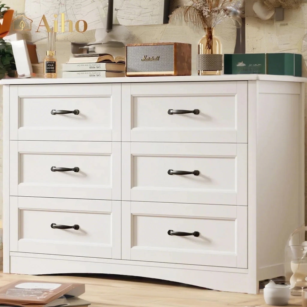 Aiho 6-Drawer Chest of Drawers for Bedroom, Wooden Bedroom Drawer ...