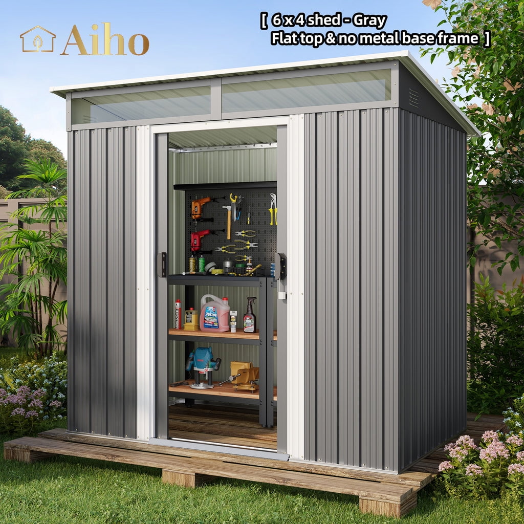 Aiho 6' x 4' Backyard Storage Shed with Sliding Doors, Translucent ...
