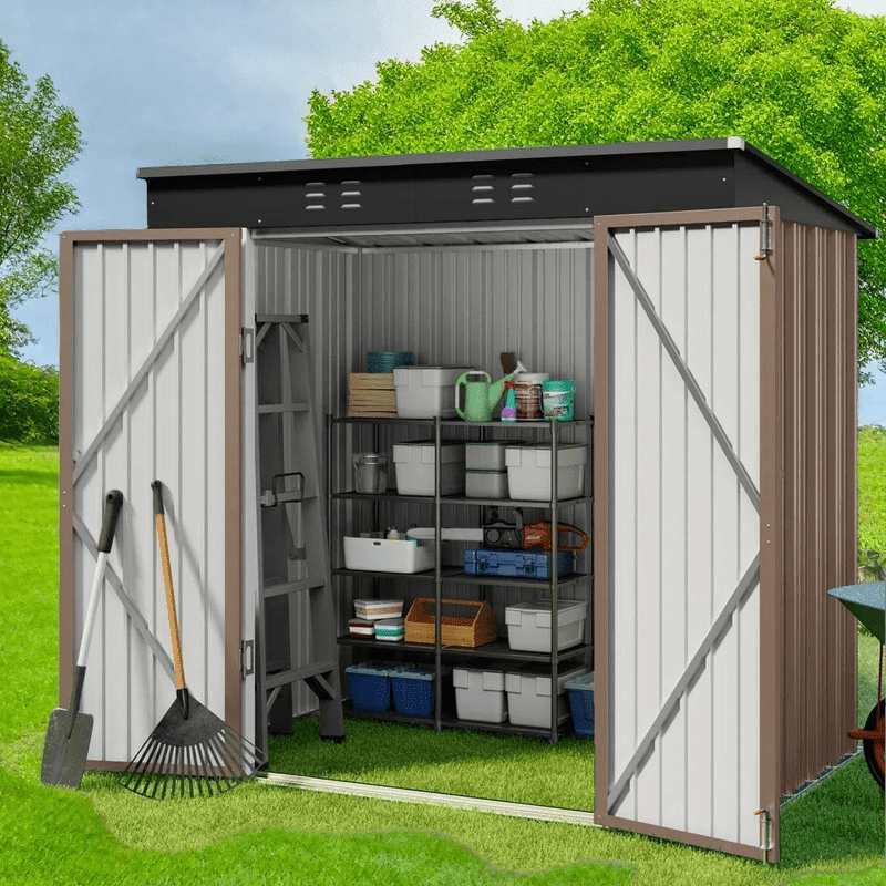 Aiho 6x4ft Steel Outdoor Shed - Secure, Weatherproof + Slanted Roof (Natural) - Walmart.com