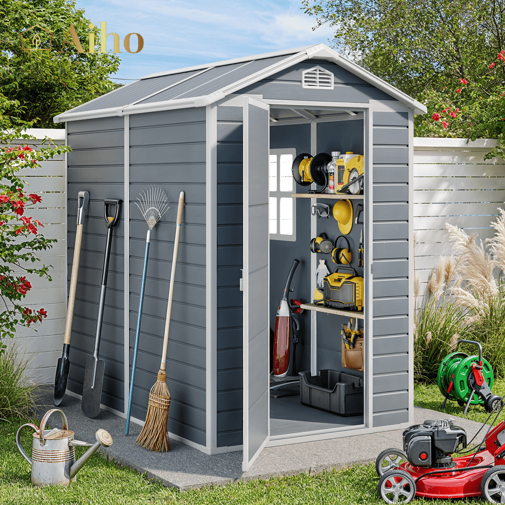 Aiho 6' x 4' Plastic Outdoor Shed, All-Weather Resin Large Storage ...