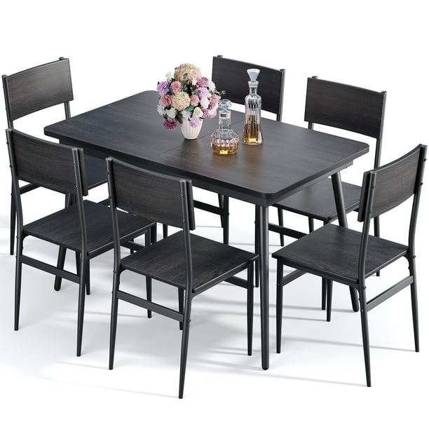 Aiho 63" Extendable Kitchen Table Set for 4-6 People, 7-Piece Large ...