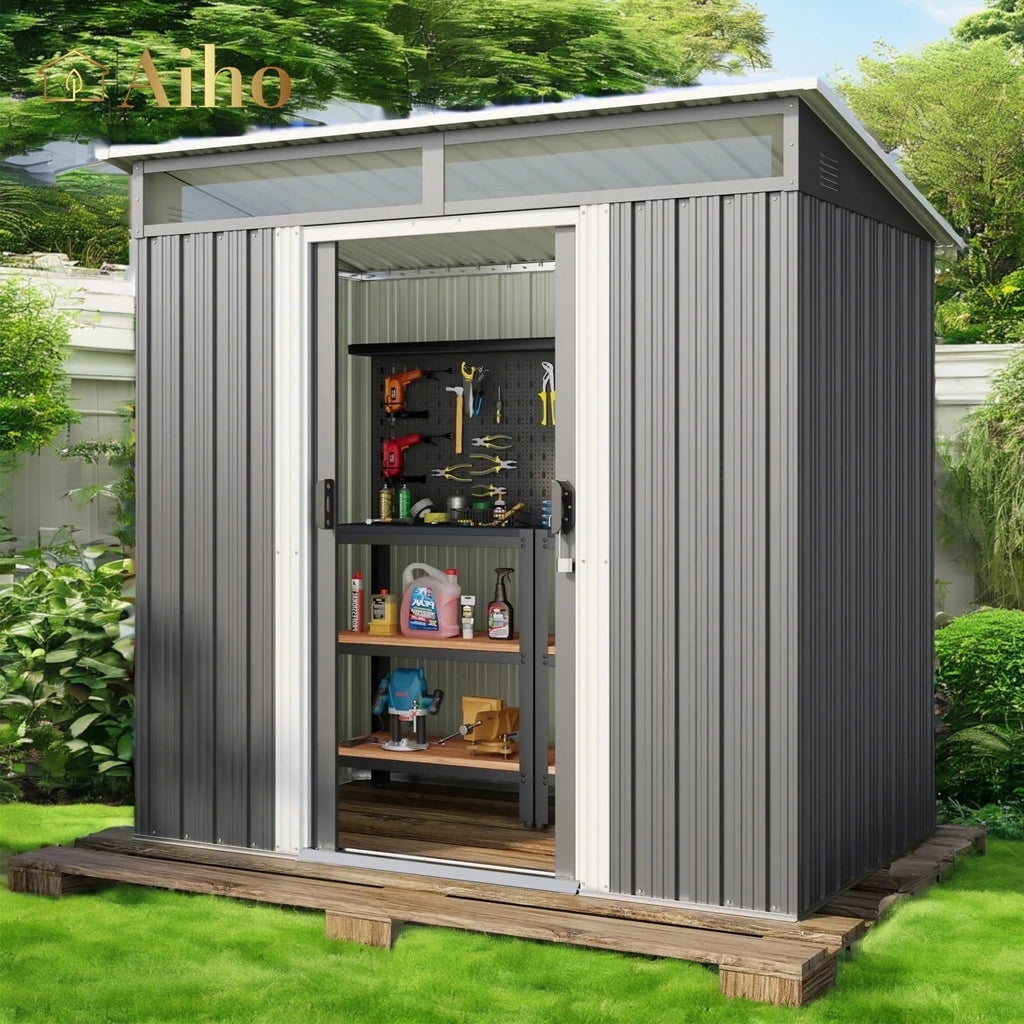 Aiho 6x4 FT Metal Storage Shed, Sheds & Outdoor Storage with Sliding ...