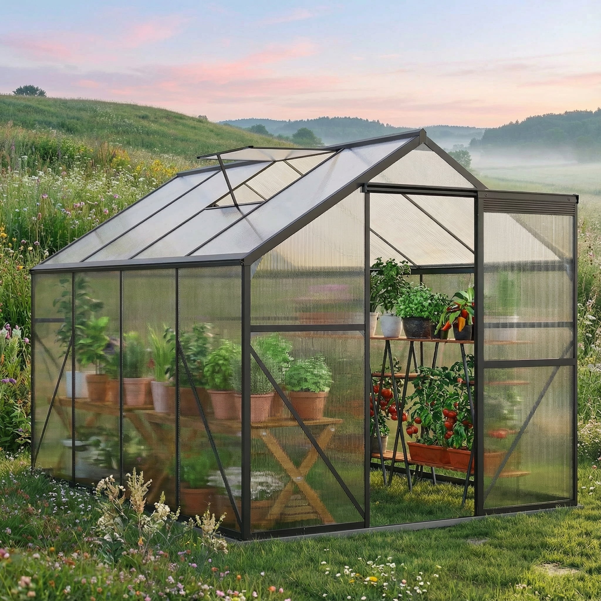Aiho 6x4 FT Walk-in Aluminum Greenhouse - Quick Assembly Polycarbonate ...