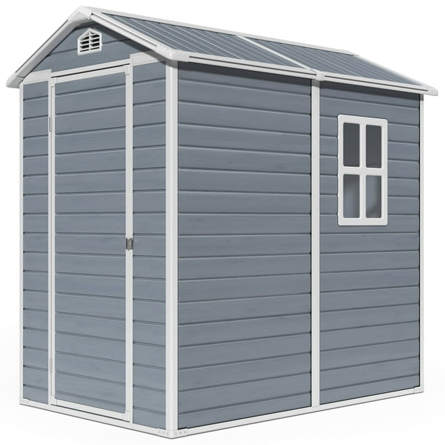 Aiho 6x4 FT Waterproof Resin Shed with Steel Frame, Lockable Door ...