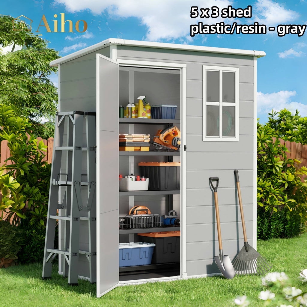 Aiho 5' x 3' Plastic Outdoor Shed, All-Weather Resin Large Storage ...