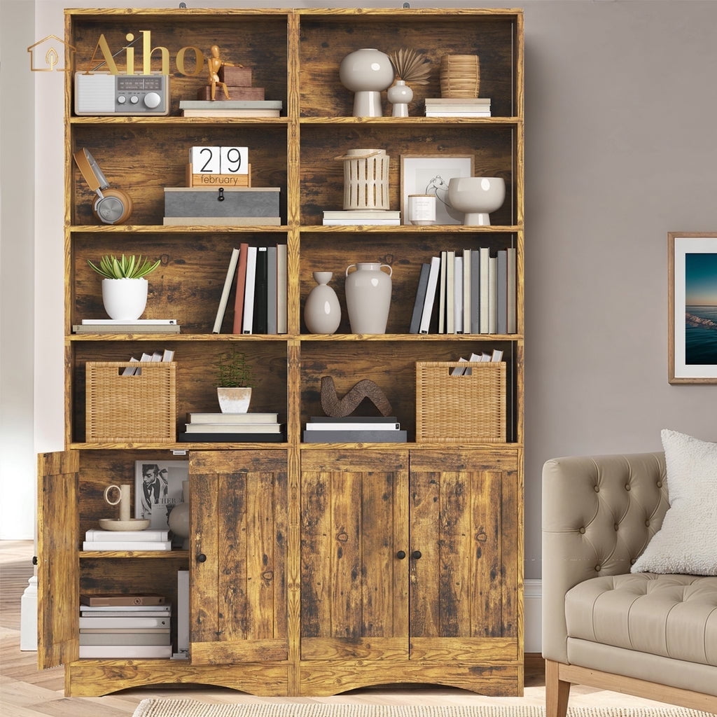 Aiho 71" H Bookcase, 6-Shelf Bookcase with Adjustable Shelves & Doors ...