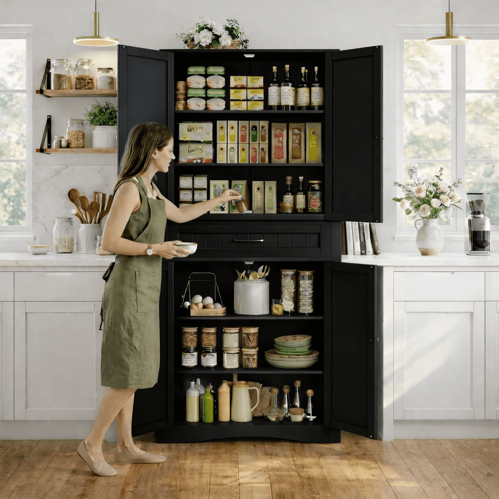 Aiho 71"H Kitchen Storage Cabinet – with Doors, Shelves & Drawer, Large ...