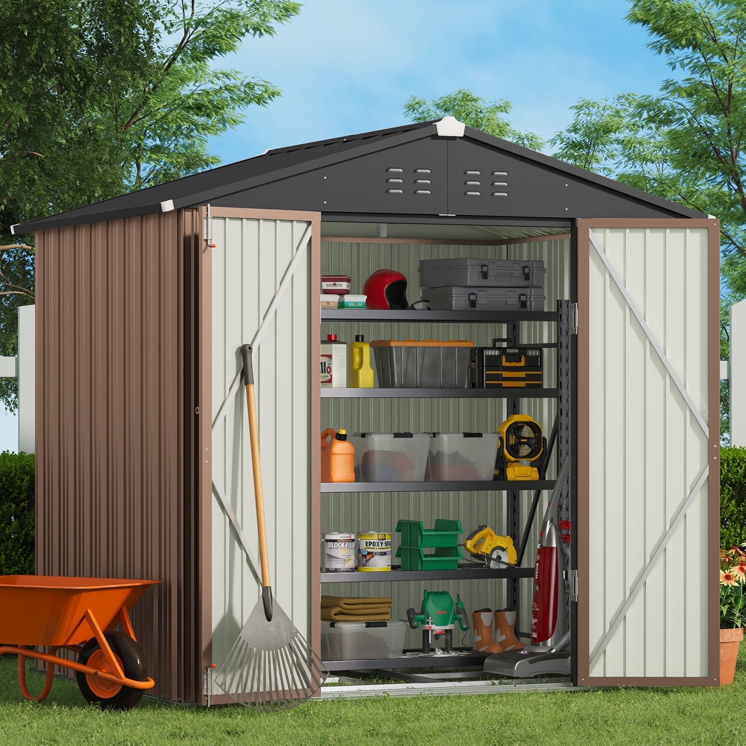 8' x 6' Outdoor Storage Shed with Ventilation & Lockable Doors for ...