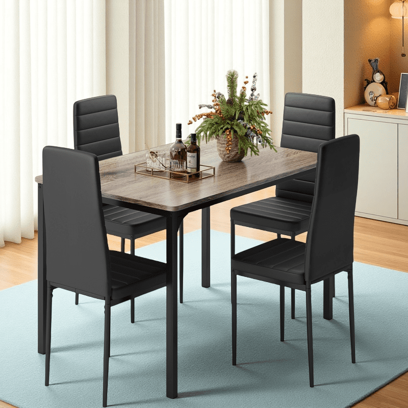 Aiho Compact 5-Piece Modern Dining Set for 4, Faux Marble Table & Vegan ...