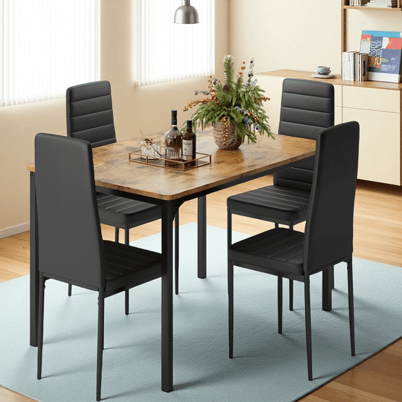Aiho Compact 5-Piece Modern Dining Set for 4, Faux Marble Table & Vegan ...