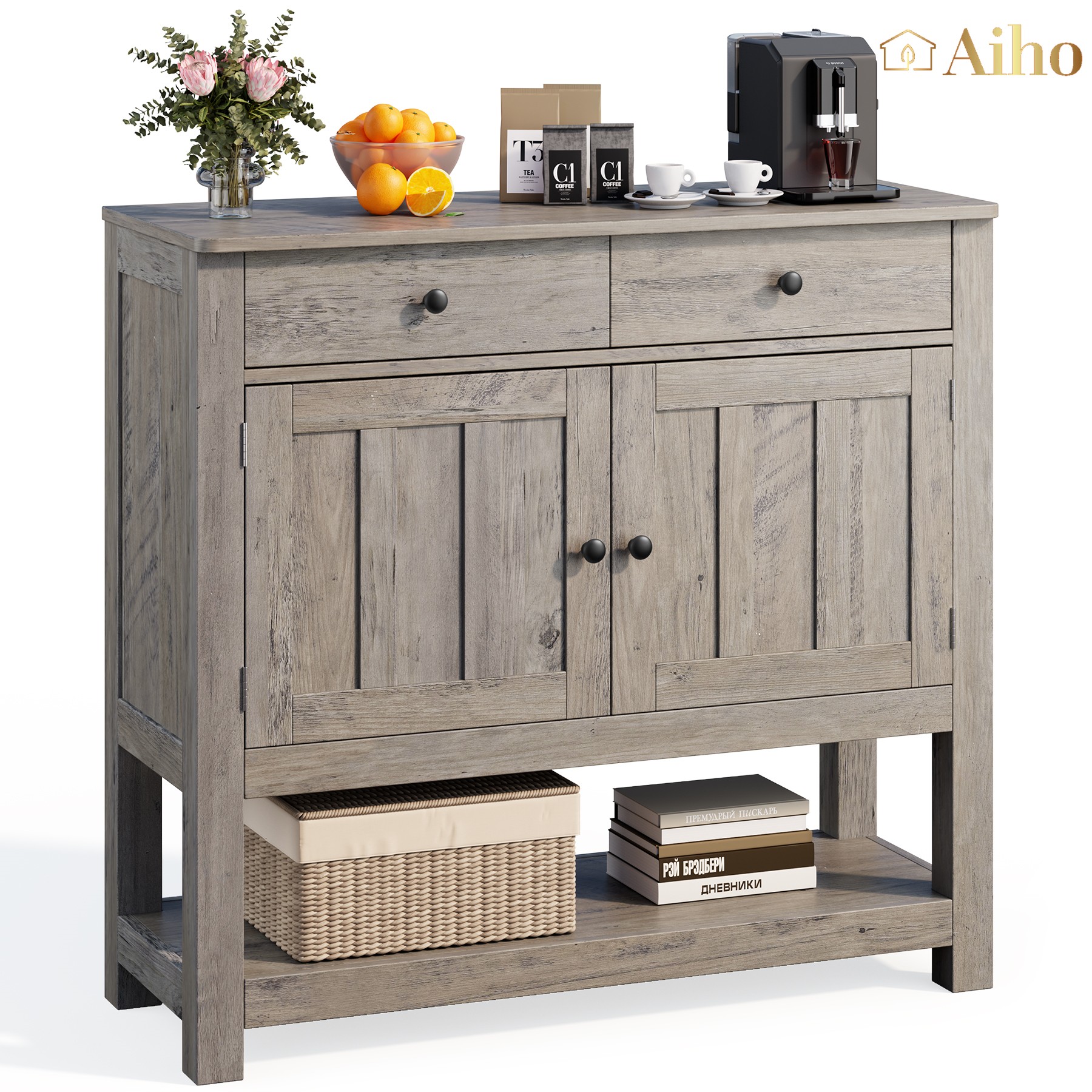 Costway Sideboard Buffet Table Wooden Console Table w/ Drawers ...