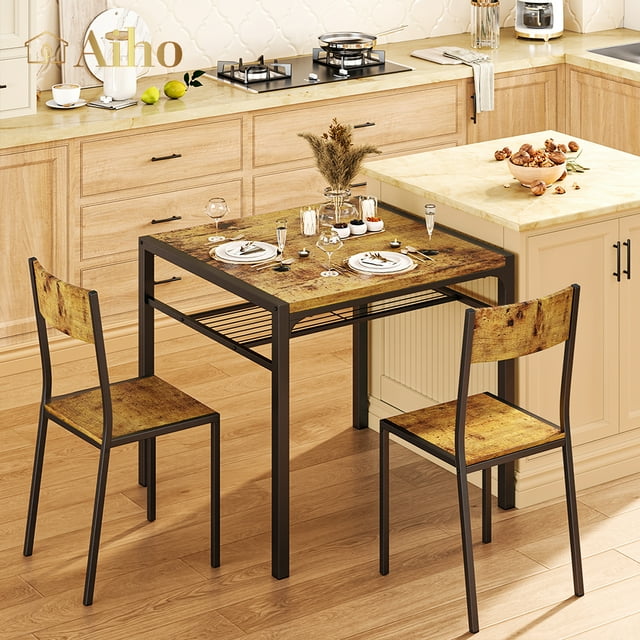 Aiho 3-Piece Retro Dinette Set, Compact Dining Table with 2 Chairs for ...