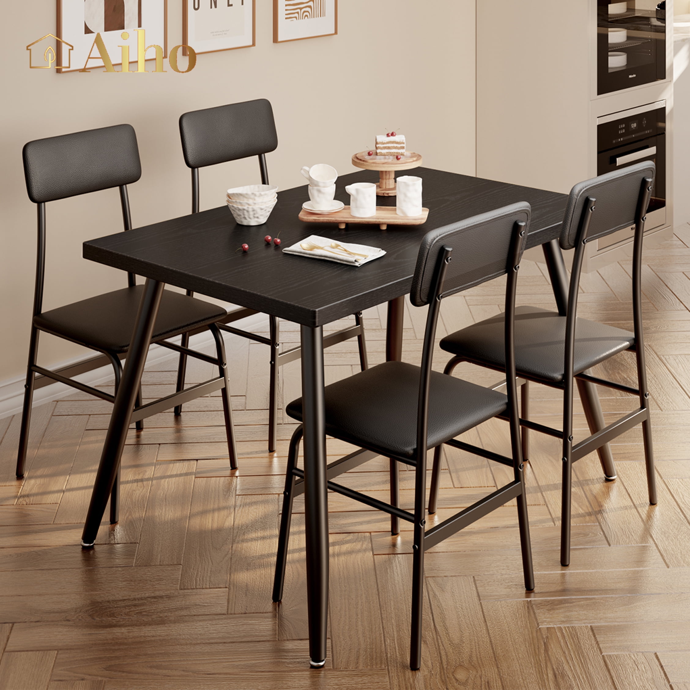 Aiho 4-Person Dining Table Set, Sturdy Kitchen Table with 4 Chairs ...