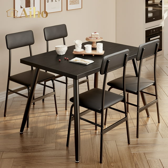 Aiho 4-Person Dining Table Set, Sturdy Kitchen Table with 4 Chairs ...