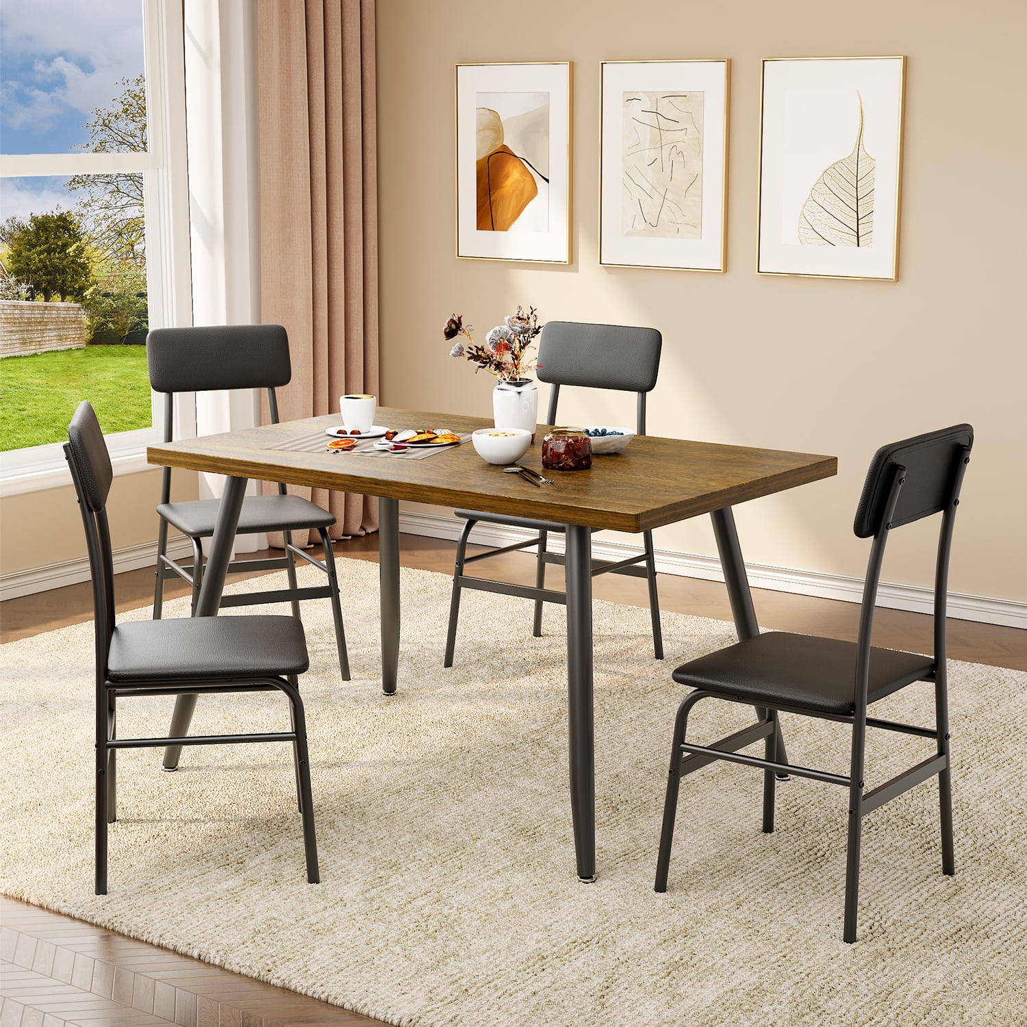 Aiho Compact Dinette Dining Table Set for 4, Kitchen Table with Chairs ...