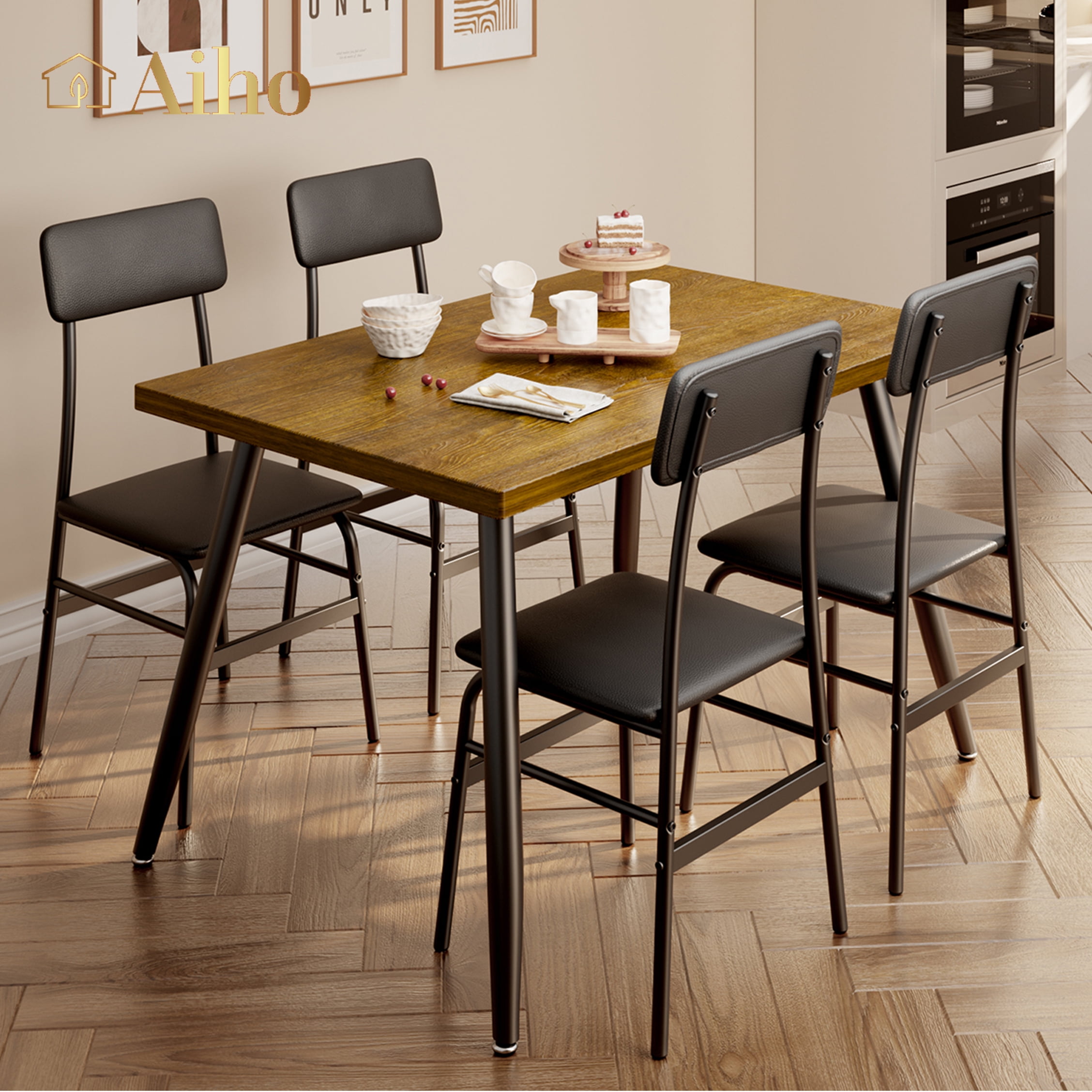 Aiho Compact Dinette Dining Table Set for 4, Kitchen Table with Chairs ...
