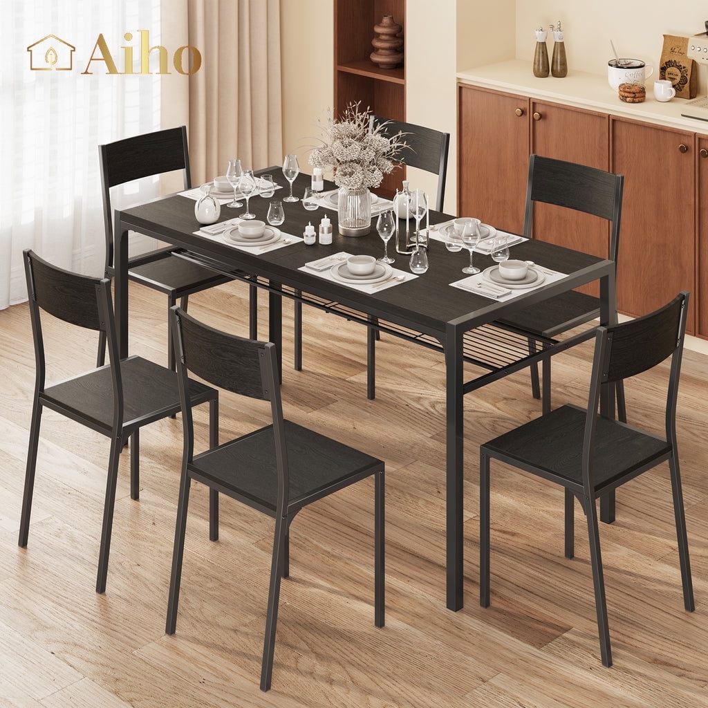 Aiho Dining Table Set for 6 , 7-Piece Kitchen Table Set for Small Space ...