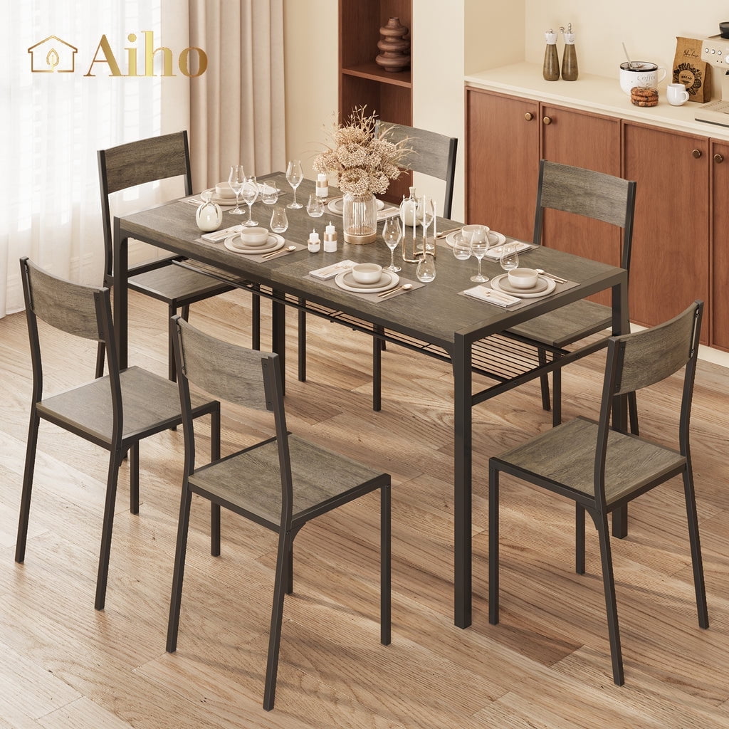 Aiho Dining Table Set for 6 , 7-Piece Kitchen Table Set for Small Space ...