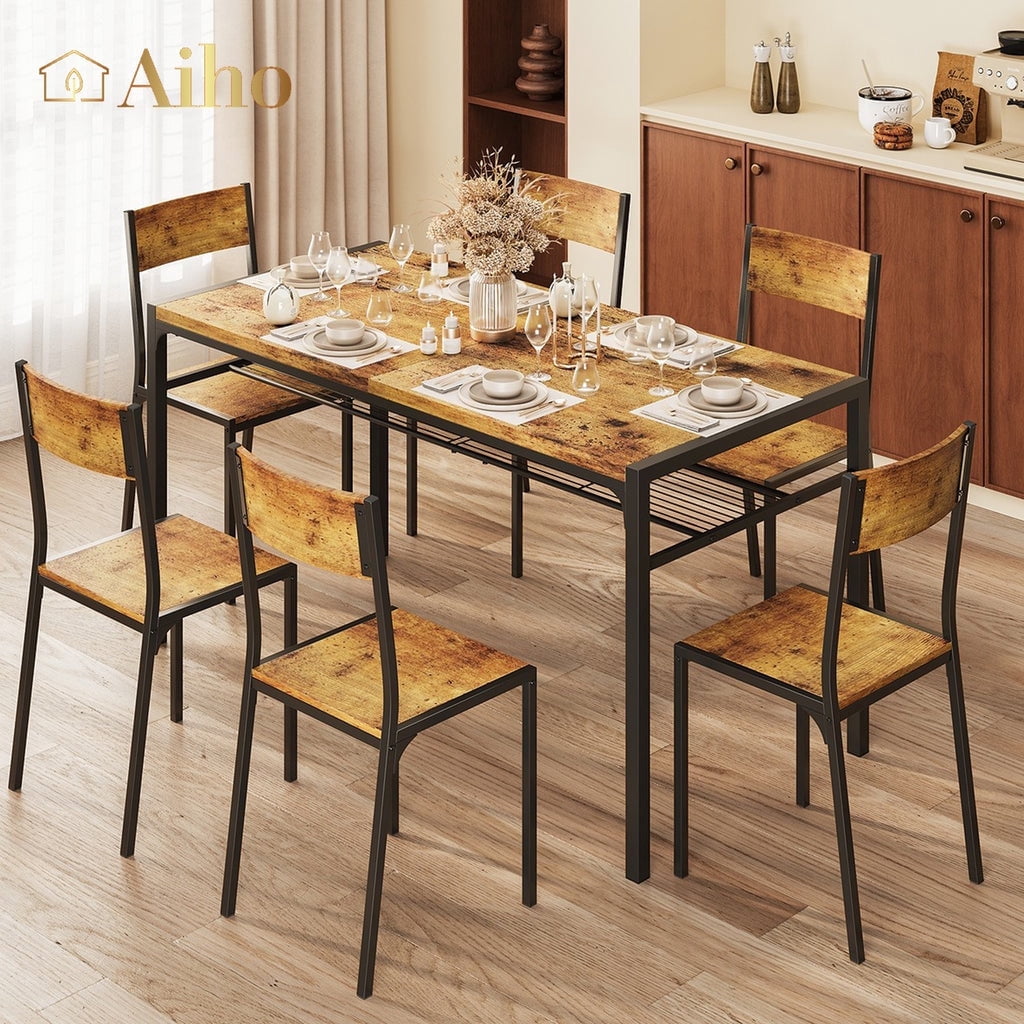 Aiho Dining Table Set for 6 , 7-Piece Kitchen Table Set for Small Space ...