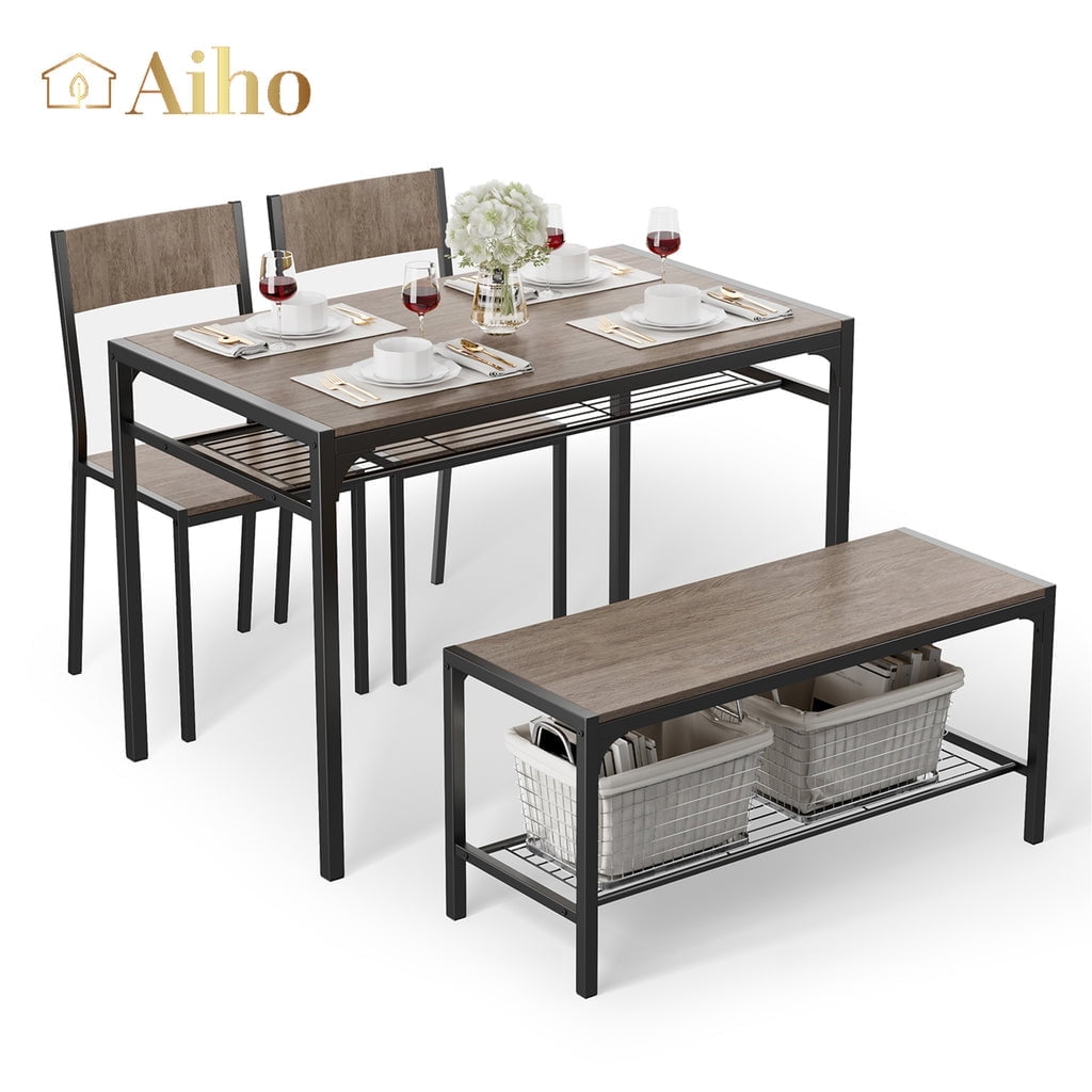 Aiho Dinning Table for 4, Kitchen Table and 2 Chairs for 4 with Bench, 4 Piece Dining Table Set ...
