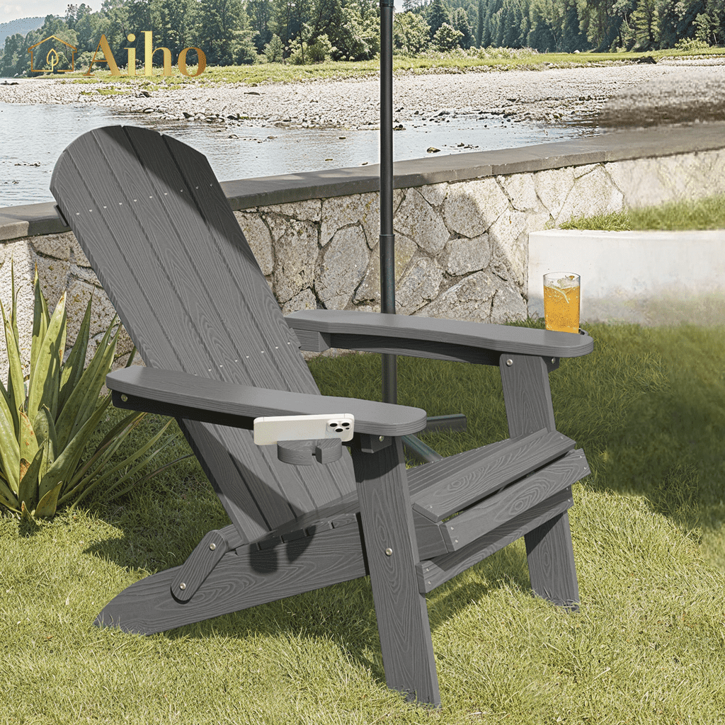 Aiho Folding Adirondack Chair, HIPS All-Weather Patio Chairs with Cup ...