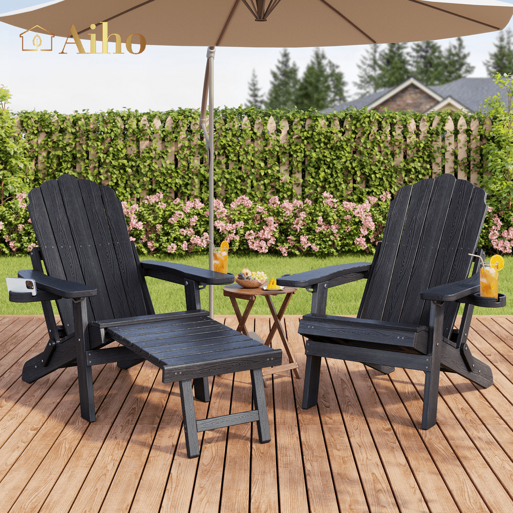 Aiho Folding Adirondack Chair with Retractable Ottoman, HIPS All ...