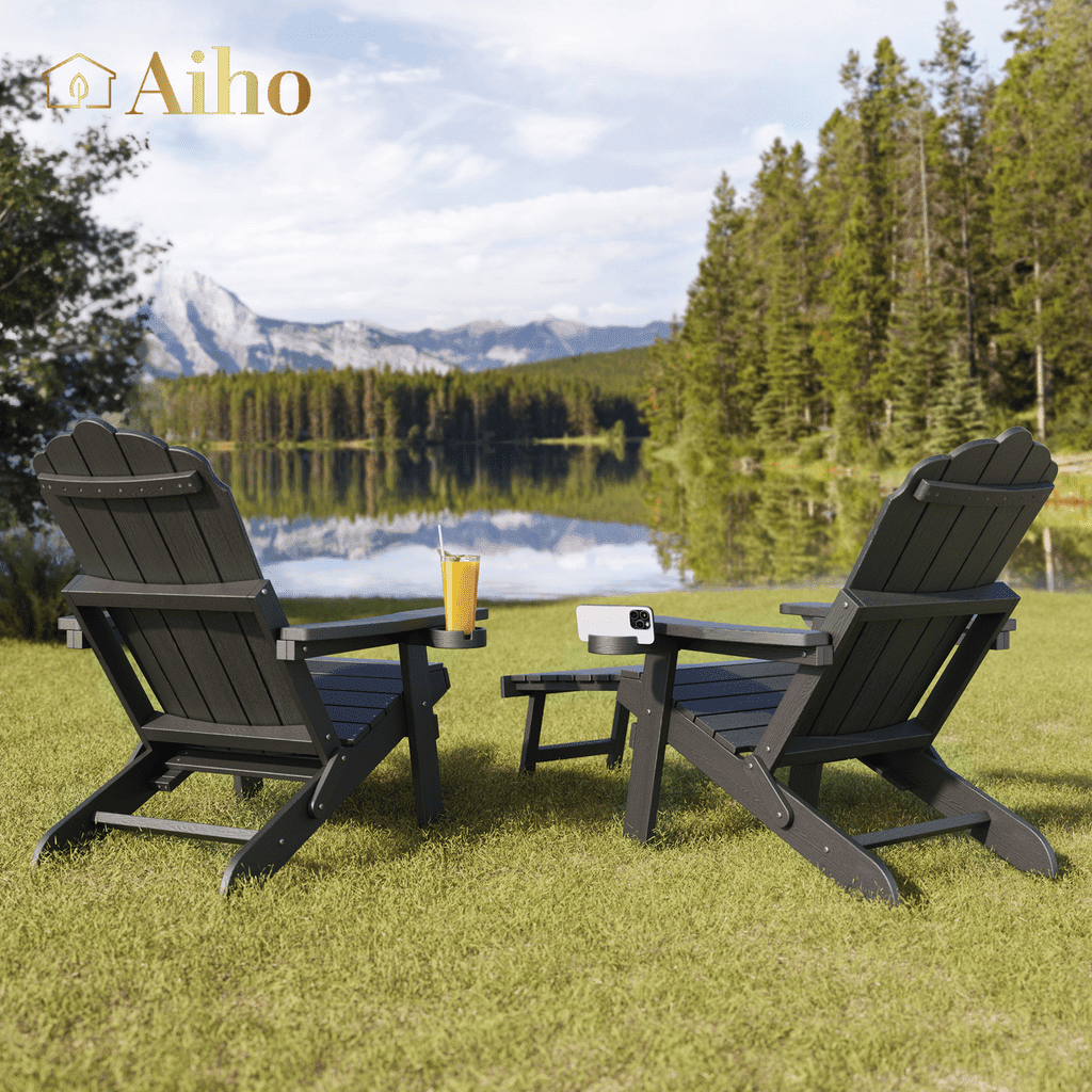 Aiho Folding Adirondack Chair Set of 2 with Retractable Ottoman, HIPS ...