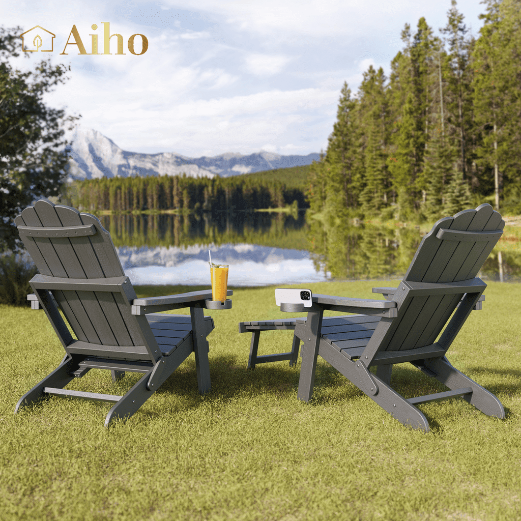 Aiho Folding Adirondack Chair Set of 2 with Retractable Ottoman, HIPS ...