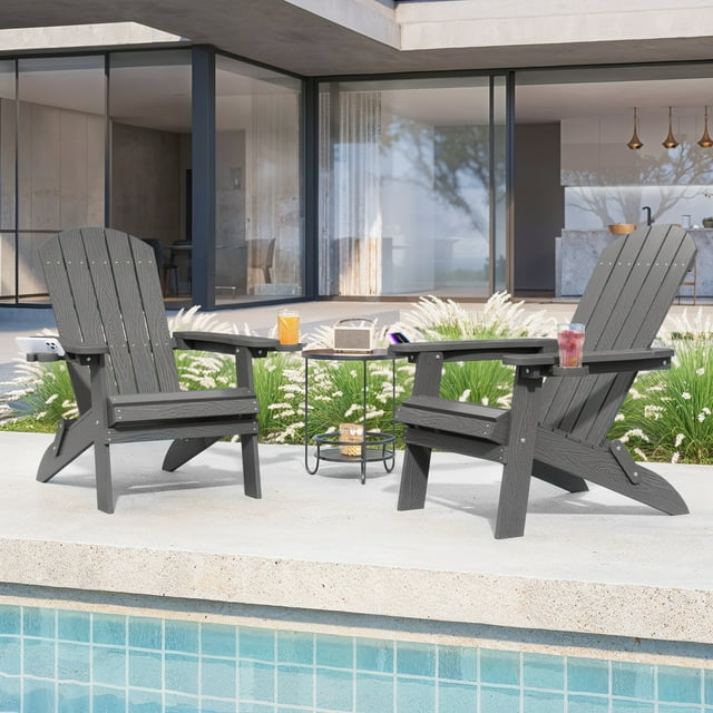 Aihoo Outdoor Comfort Folding Adirondack Chair Set of 2 with Pullout ...