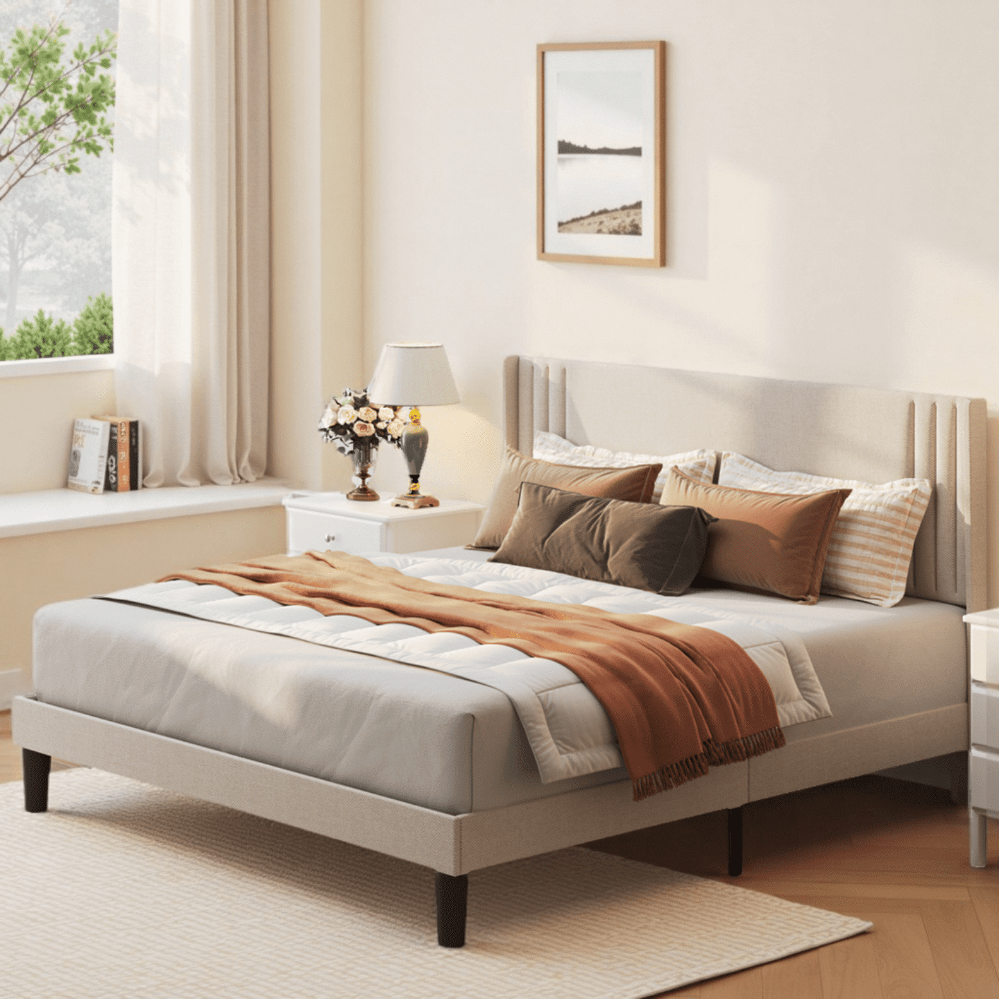 Aihom Full Size Platform Base Bed Frame with Headboard and 4 Storage ...