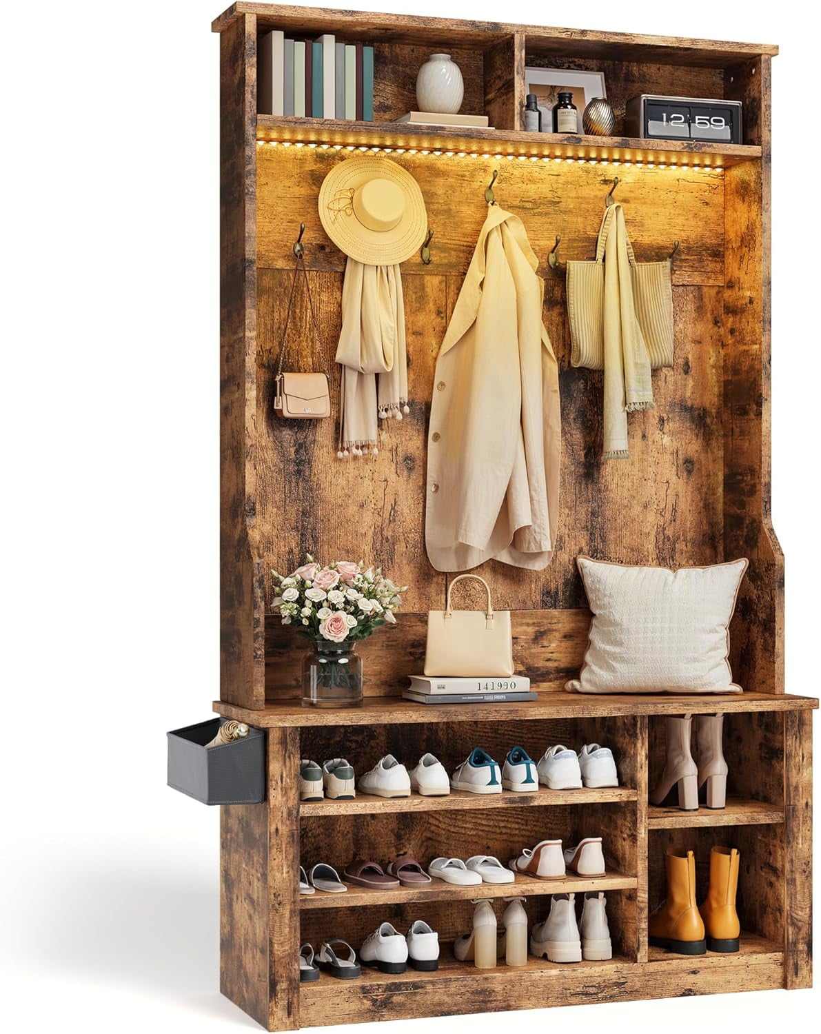 Aiho Hall Tree with Bench and Shoe Storage,5-in-1 Entryway Bench with ...