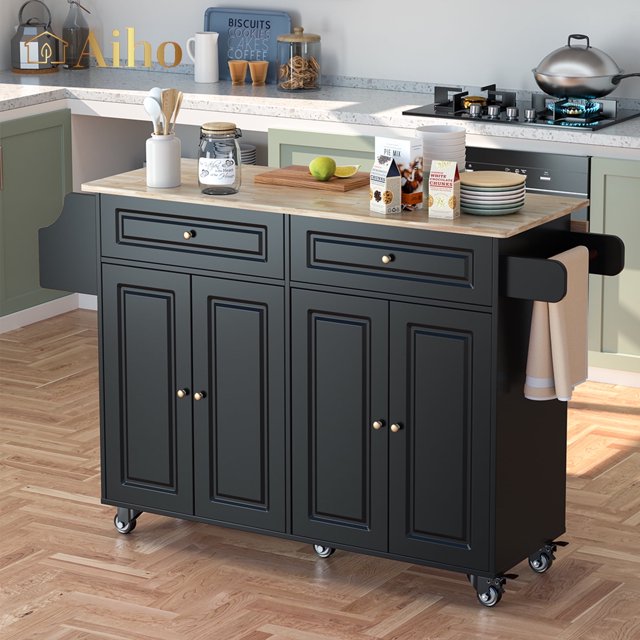Aiho 45.5'' Portable Kitchen Island Cart with Storage, Rolling Cart ...
