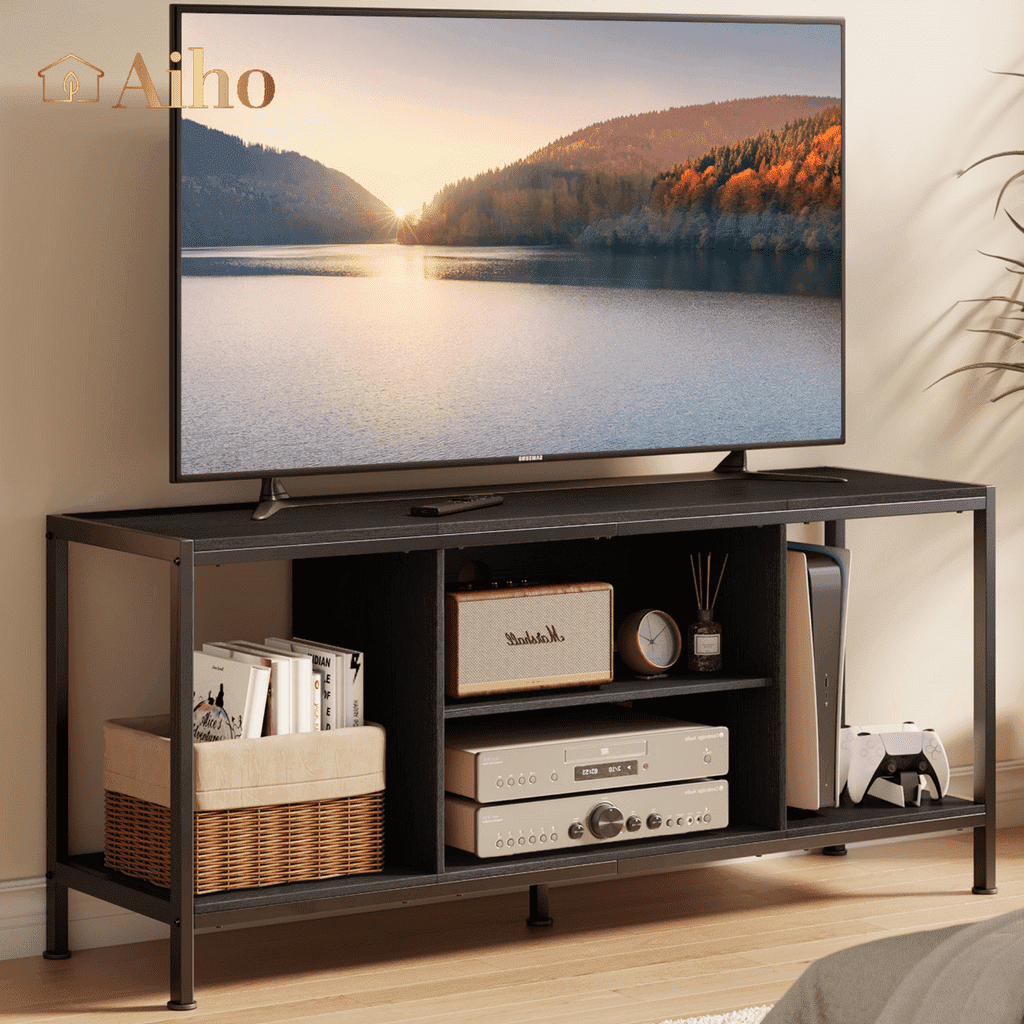 Aiho Mid-Century Wooden TV Stand for TVs up to 65" with Open Storage ...