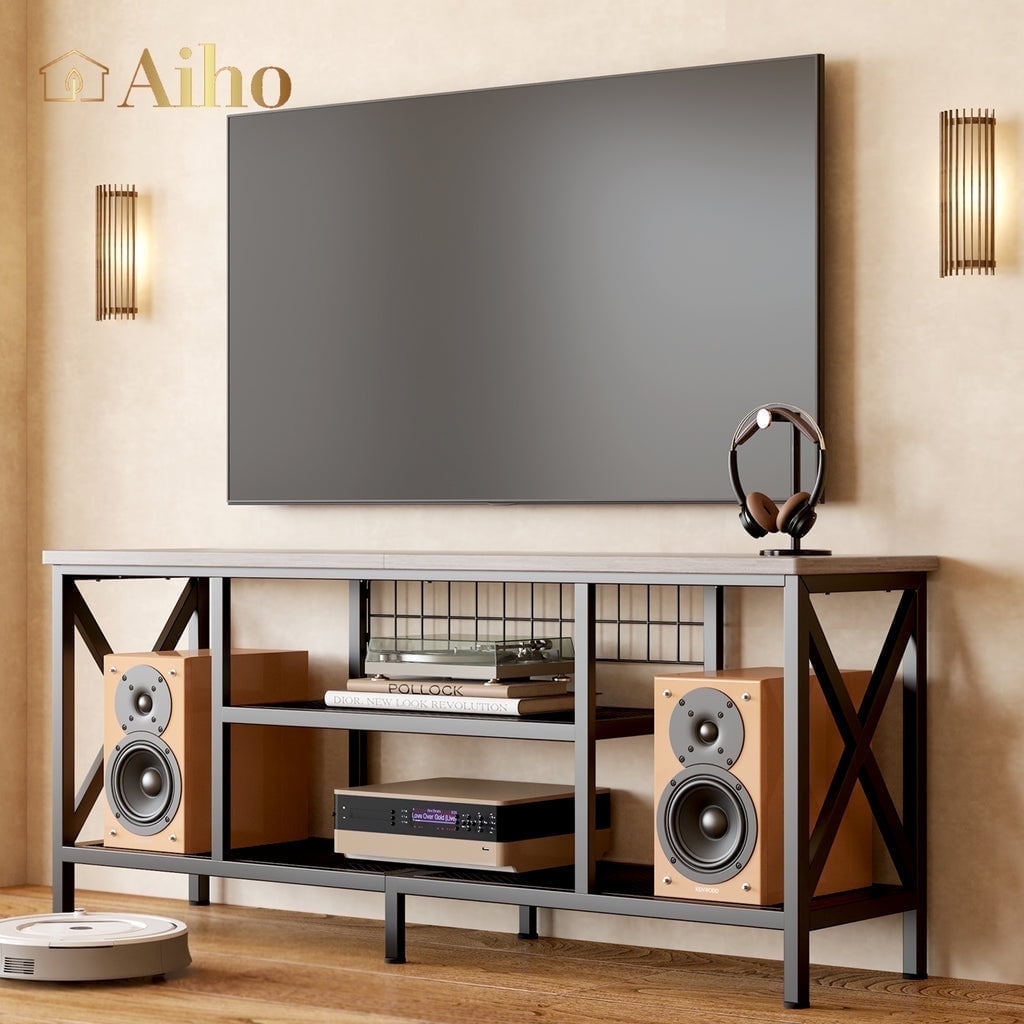 Aiho Mid-Century Wooden TV Stand for TVs up to 65" with Open Storage ...
