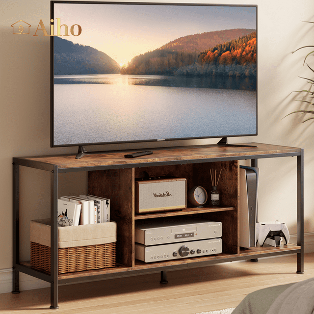 Aiho Mid-Century Wooden TV Stand for TVs up to 65" with Open Storage ...
