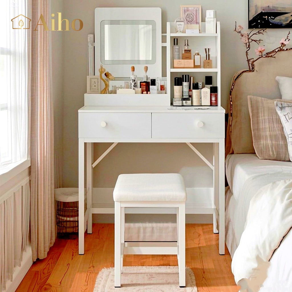 Aiho Vanity Table Set with Mirrors and Adjustable Lights, Makeup vanity ...