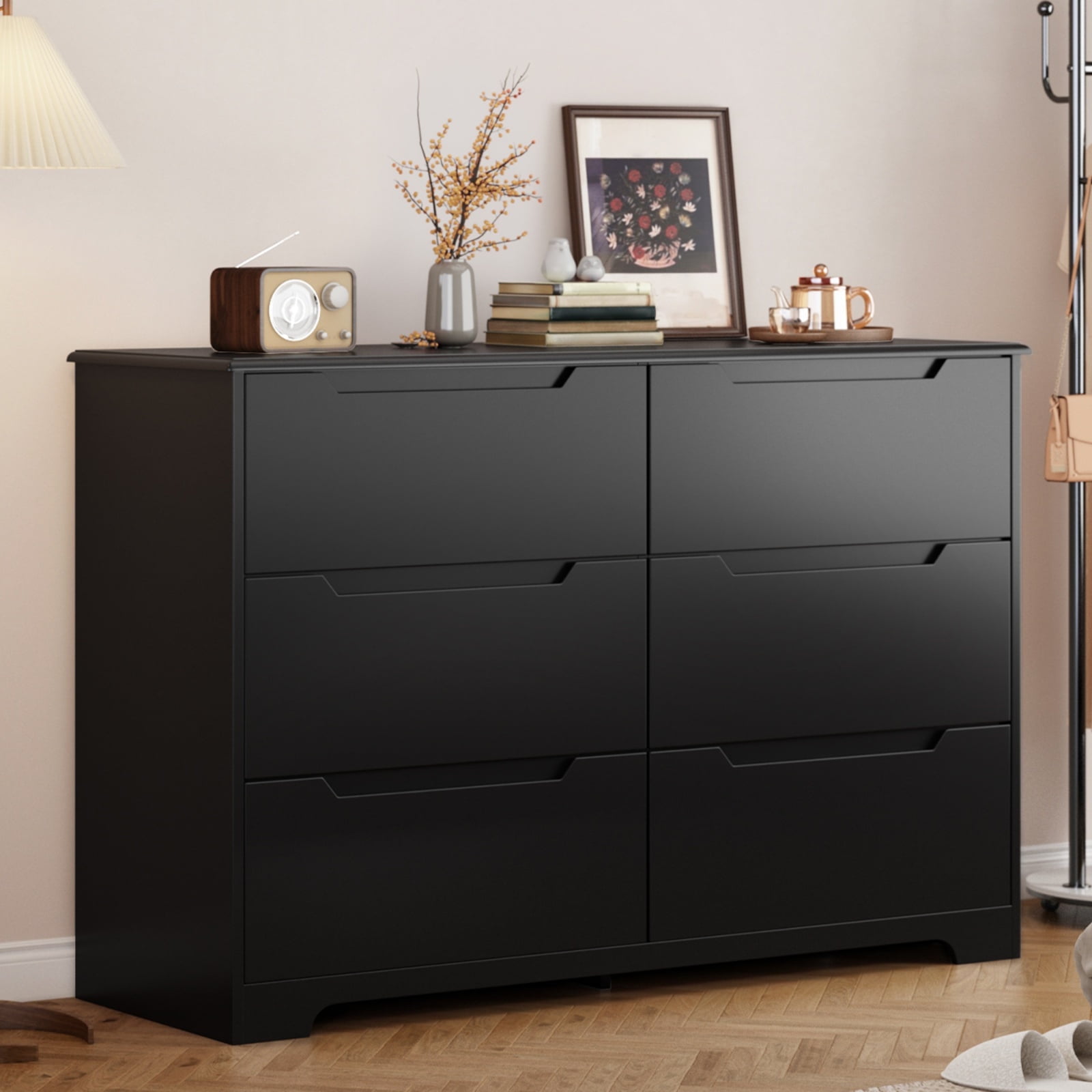 Aiho Modern 6-Drawer Dresser, Wooden Chest with Cut-Out Handles, Wide ...