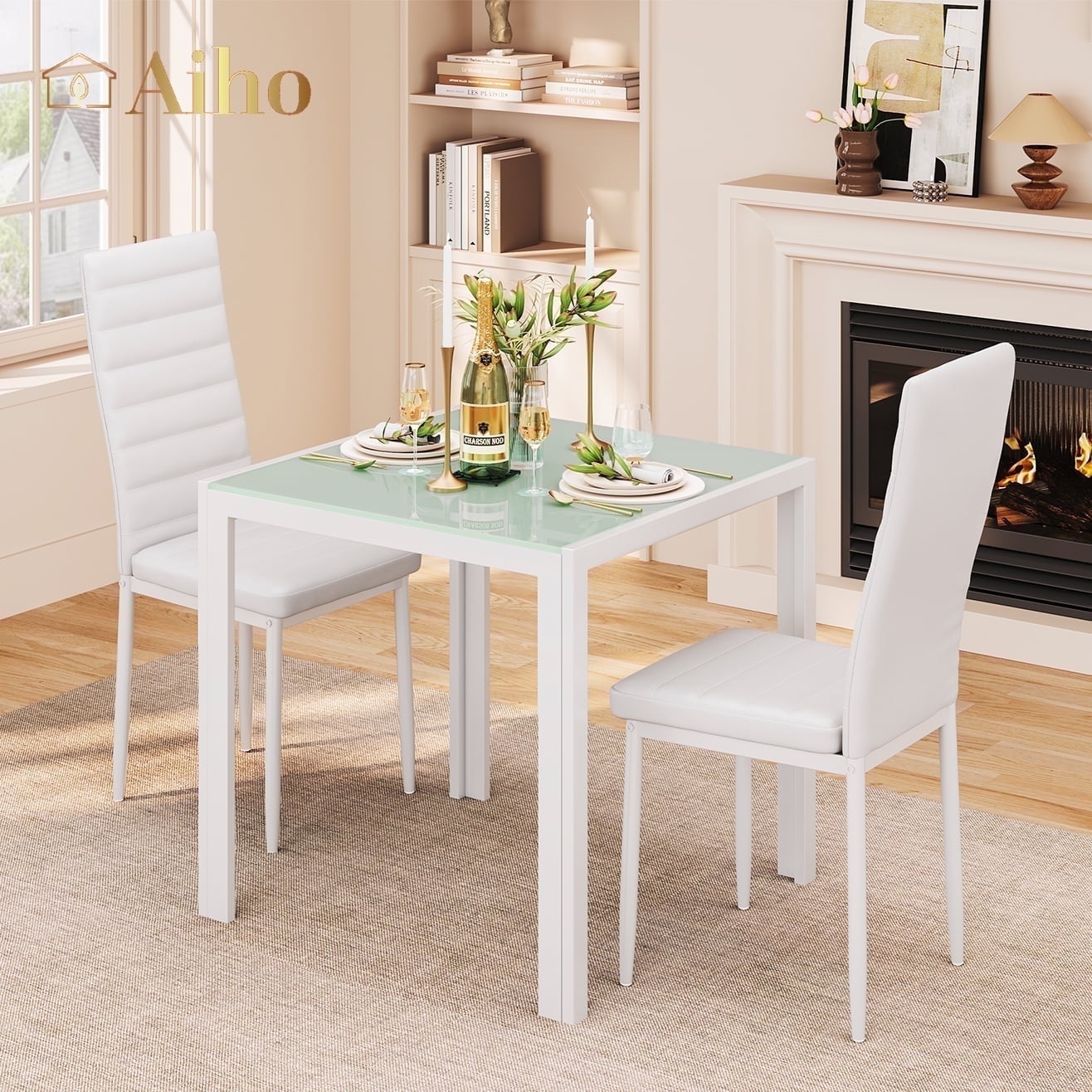 Aiho Modern Dining Table Sets with PU Leather Chairs for 2 For Home ...