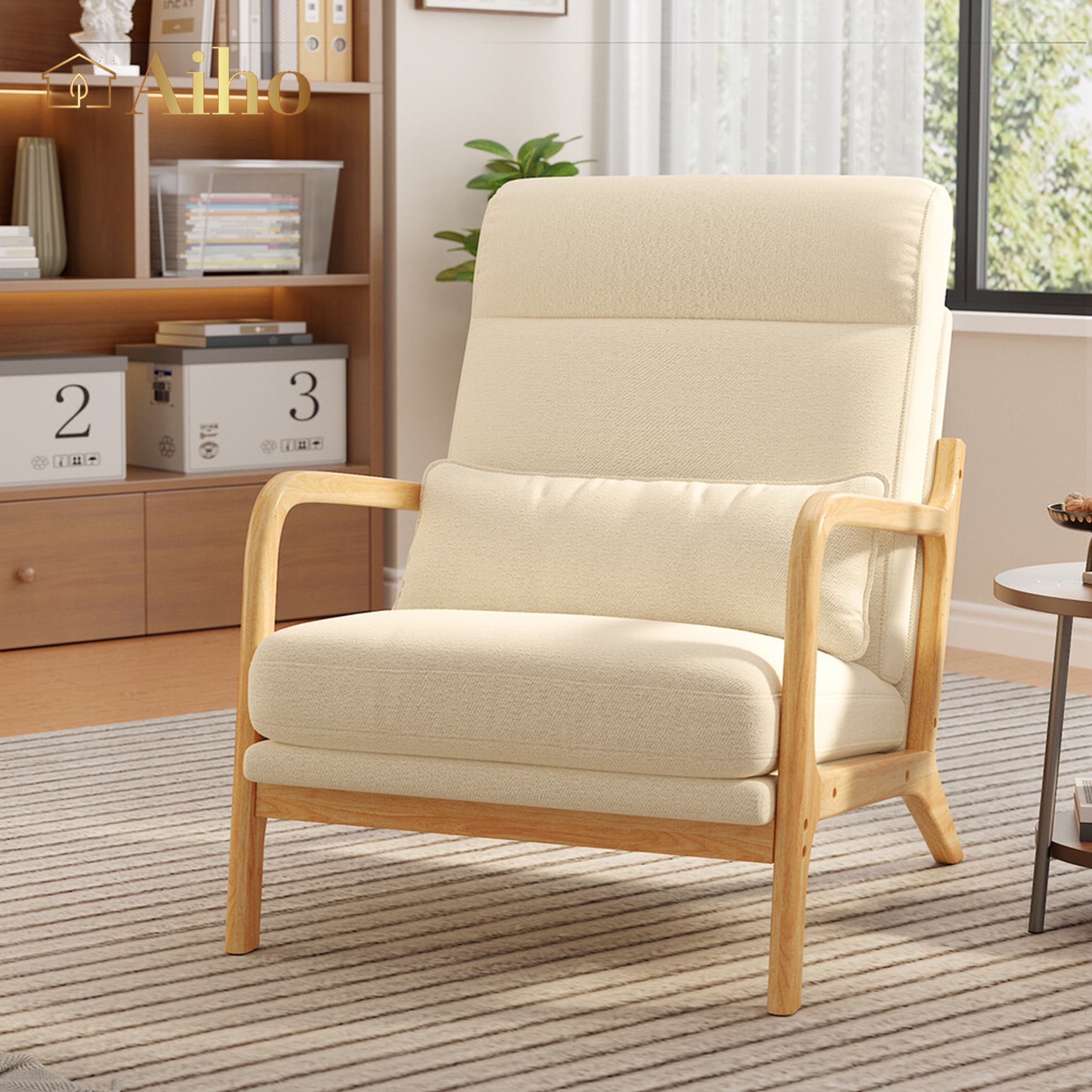 Aiho Modern High-Back Upholstered Accent Chair with Solid Wood Arms ...
