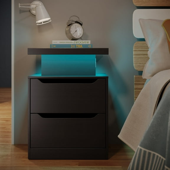 Halloween Black Nightstand With Charging Station, Night Stand With LED ...